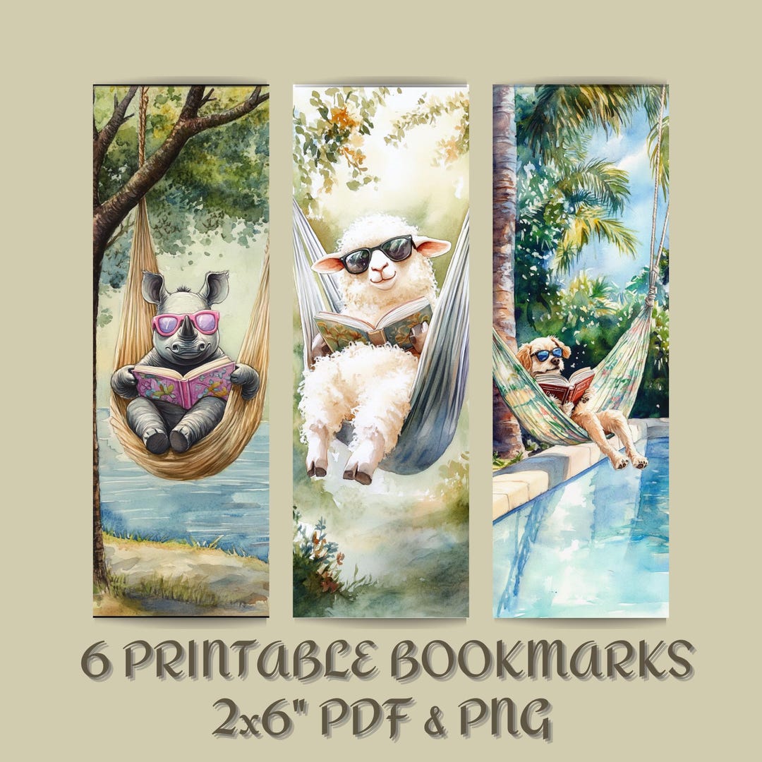 Cute Animal Printable Bookmarks, 6 Digital Bookmarks, 2x6” PDF&PNG ...