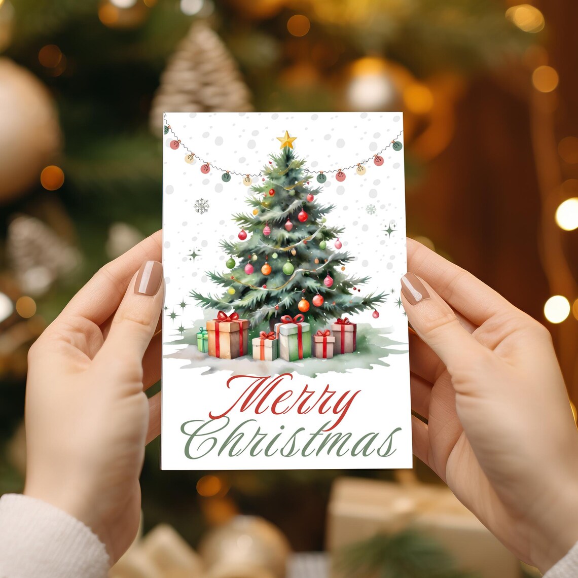 Christmas Tree Card Set: 5x7 Printable Holiday Cards (PNG & PDF ...