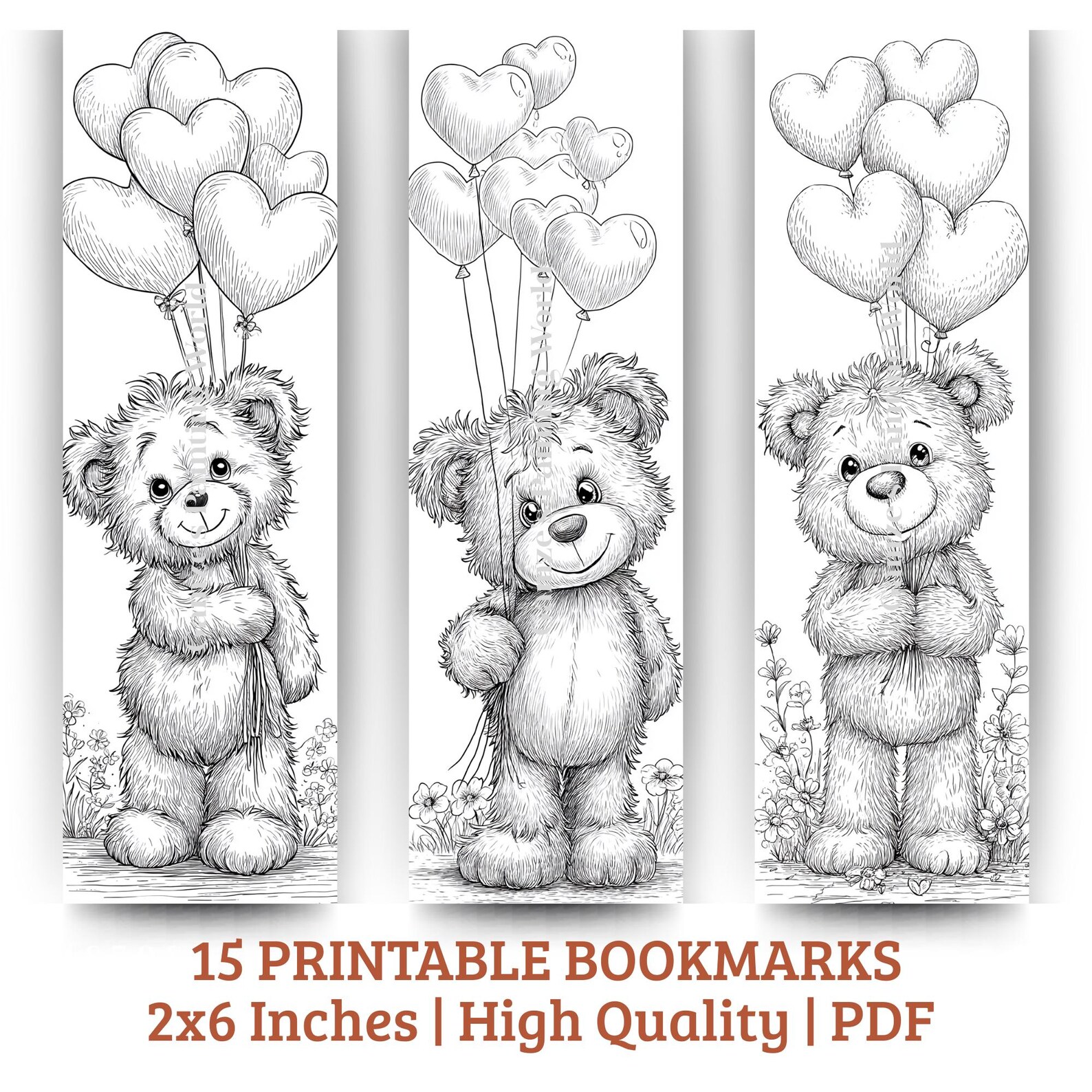 Teddy Bear Coloring Bookmarks | Heart Balloons, Kids Crafts (PDF ...