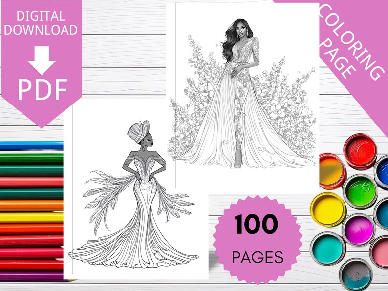 Evening Dress Coloring Pages | Fashion Coloring Pages for Adults ...