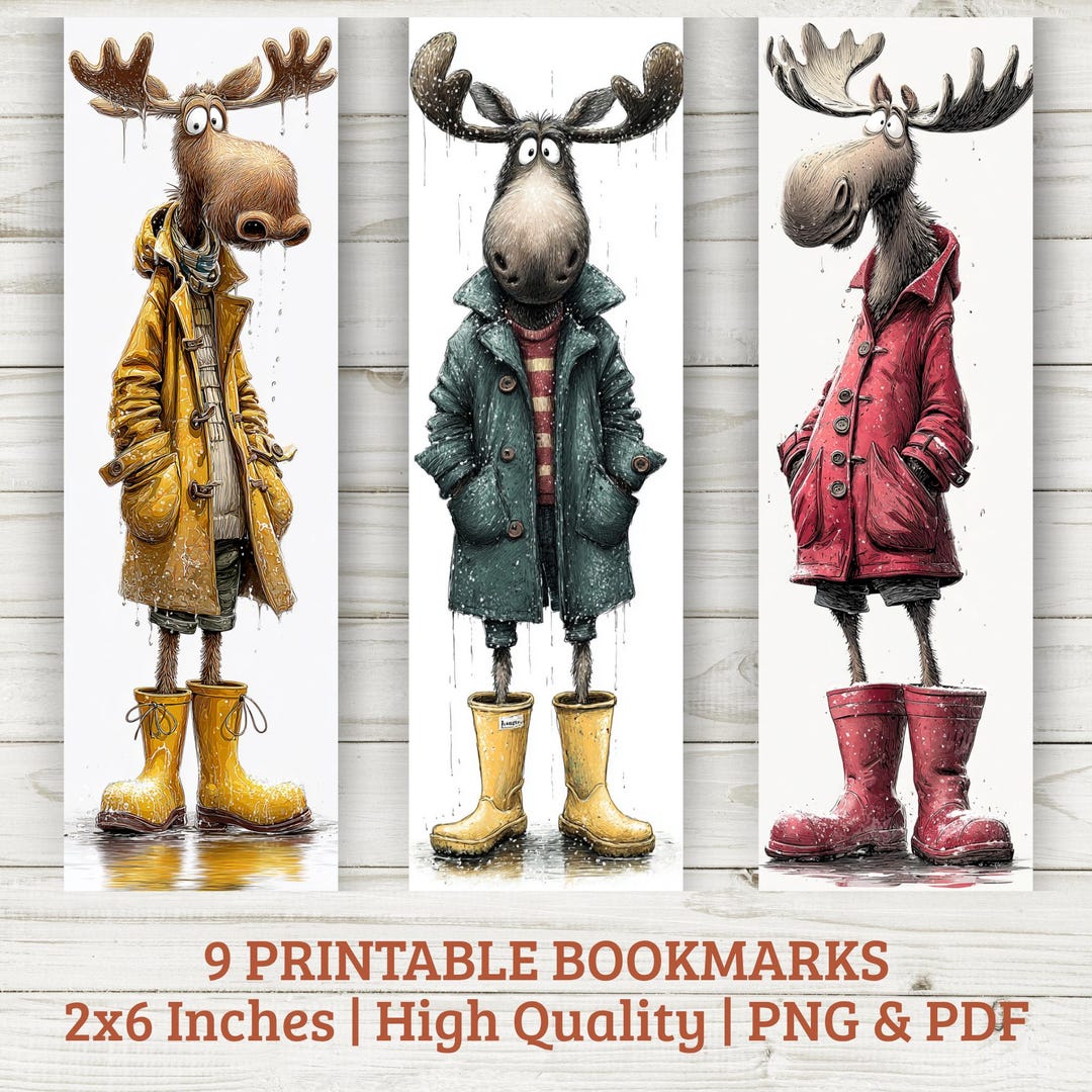 Whimsical Moose Printable Bookmarks – 9 Funny Rain & Snow Designs ...