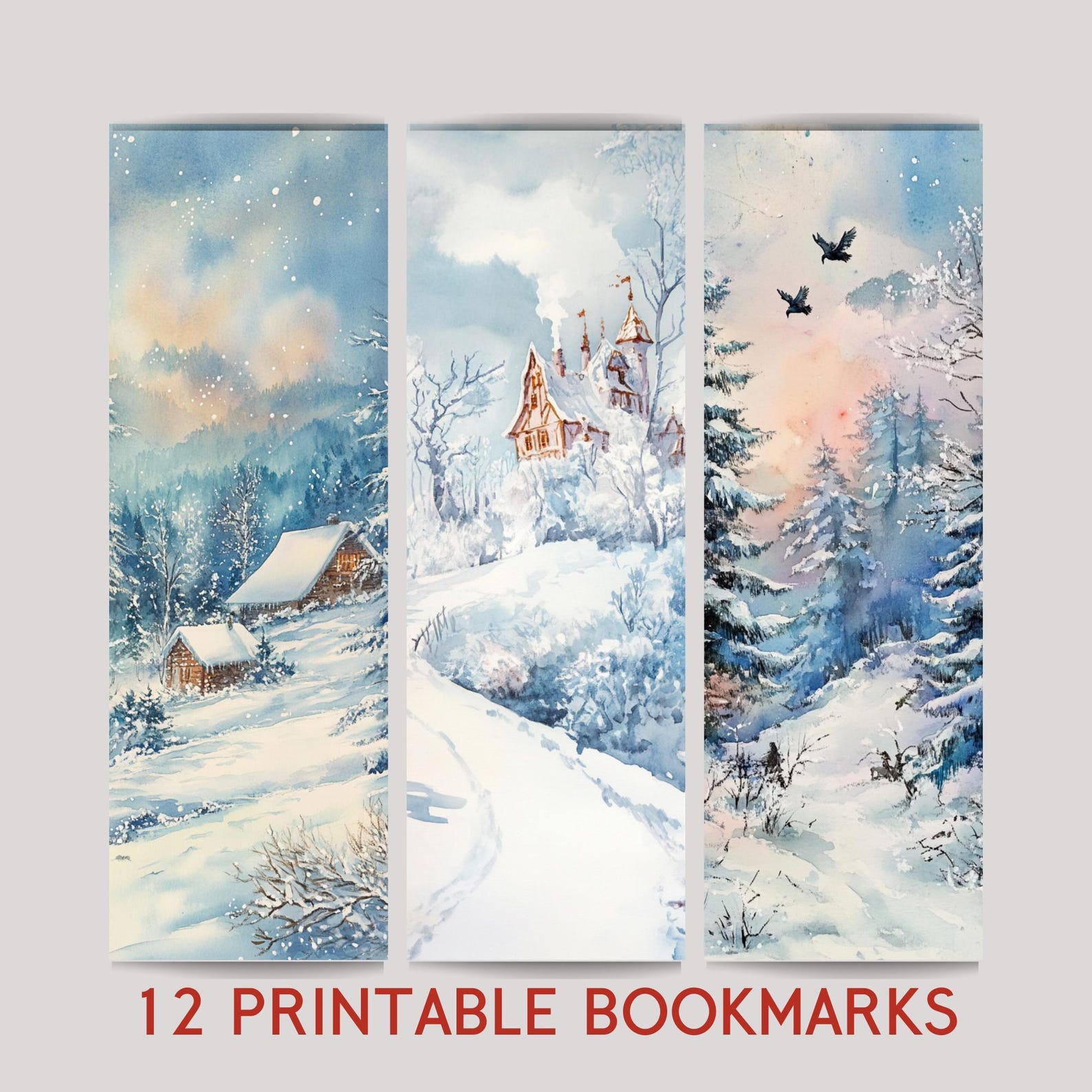 12 Snow Scenery Bookmarks Printable Bookmarks, Winter Landscape ...