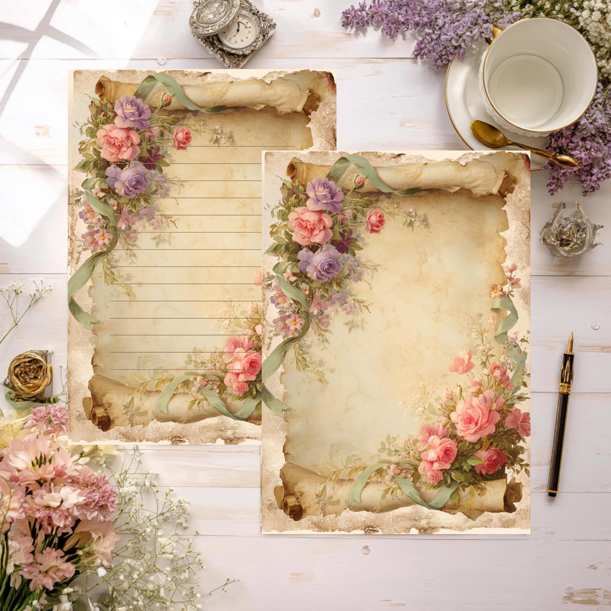 Vintage Rose Letter Writing Paper: Antique Scroll Design (PNG + PDF) - Etsy