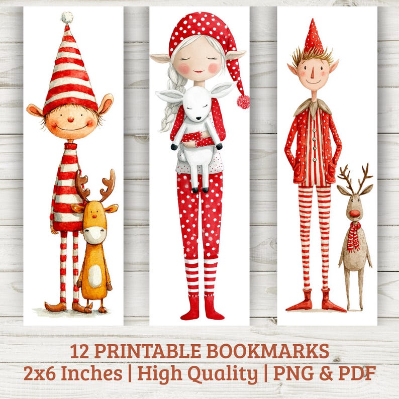 Whimsical Christmas Elf & Reindeer Printable Bookmarks – 12 Festive ...