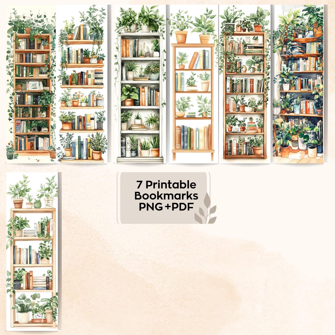 7 Bookcase Printable Bookmarks, Printable Bookmarks Set, Bookmarks ...
