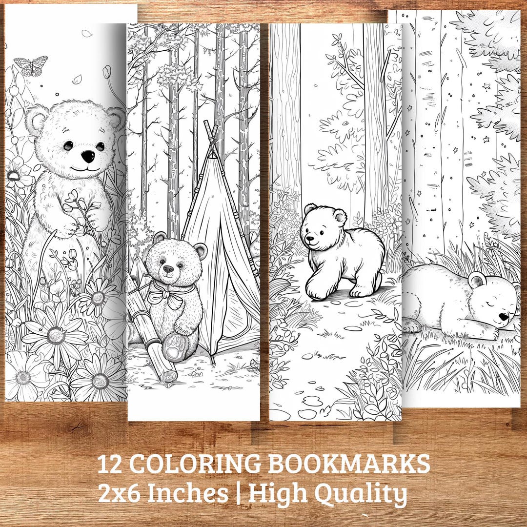 Teddy Bear Coloring Bookmarks: Forest Animal DIY Printable (PDF ...