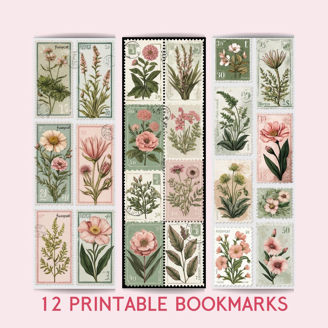 12 Vintage Stamp Printable Bookmarks Printable Bookmarks Set Digital ...