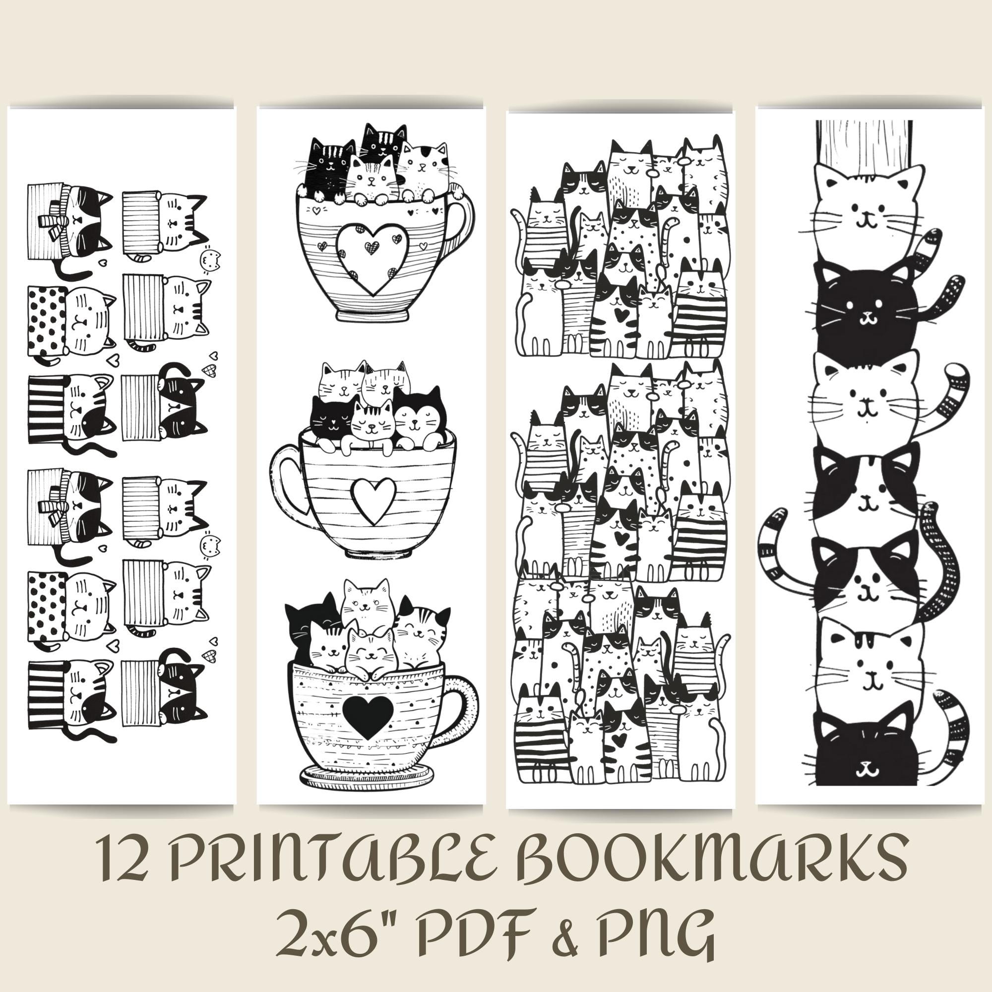 12 signets imprimables chat à colorier, lot de signets à colorier ...