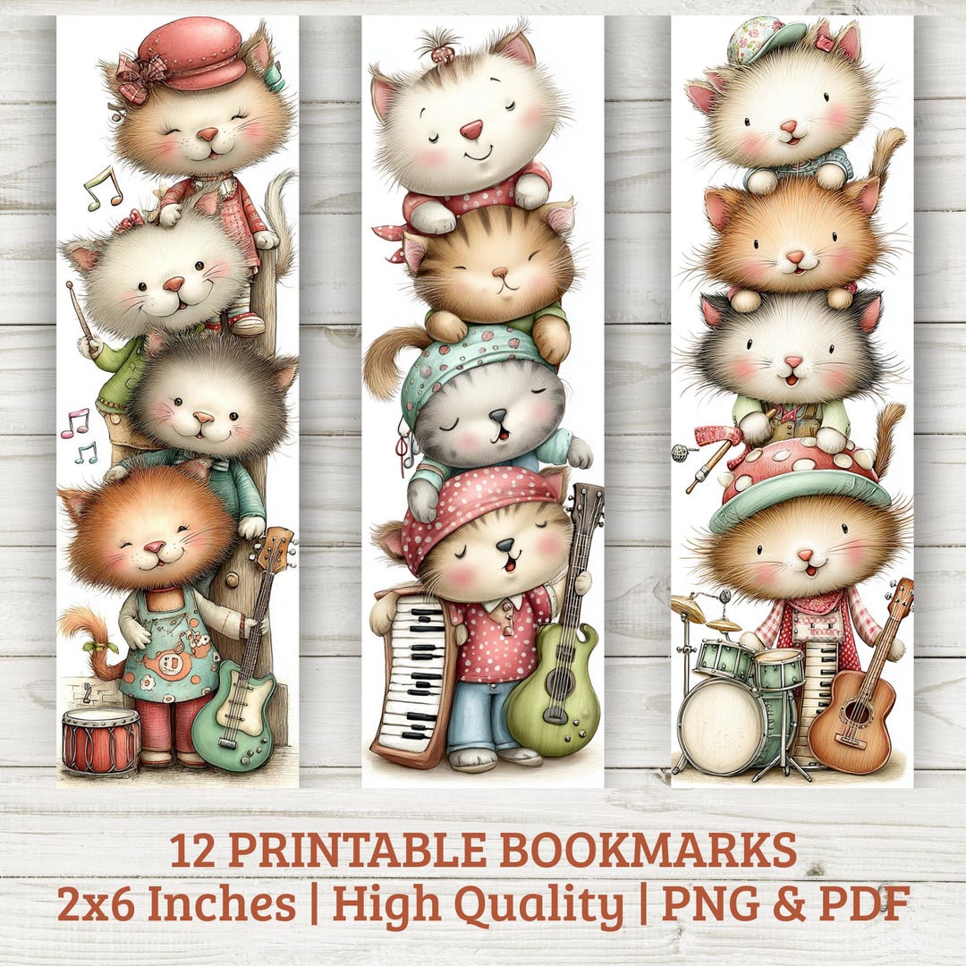 Printable Cat Band Bookmarks – Funny Music Cat Orchestra (PDF & PNG) - Etsy
