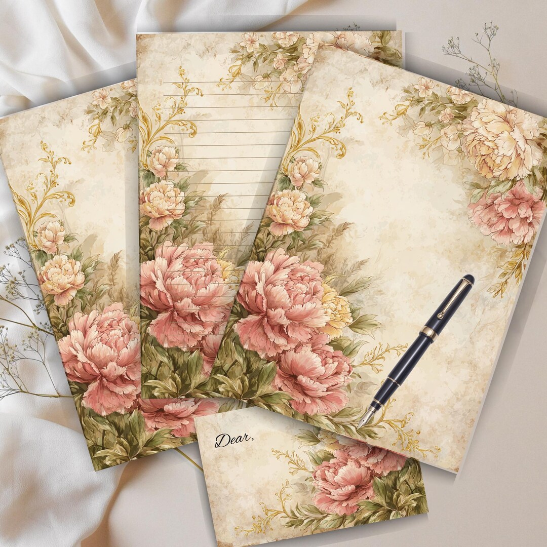 Vintage Peony Letter Writing Set: Elegant Floral Stationery With ...
