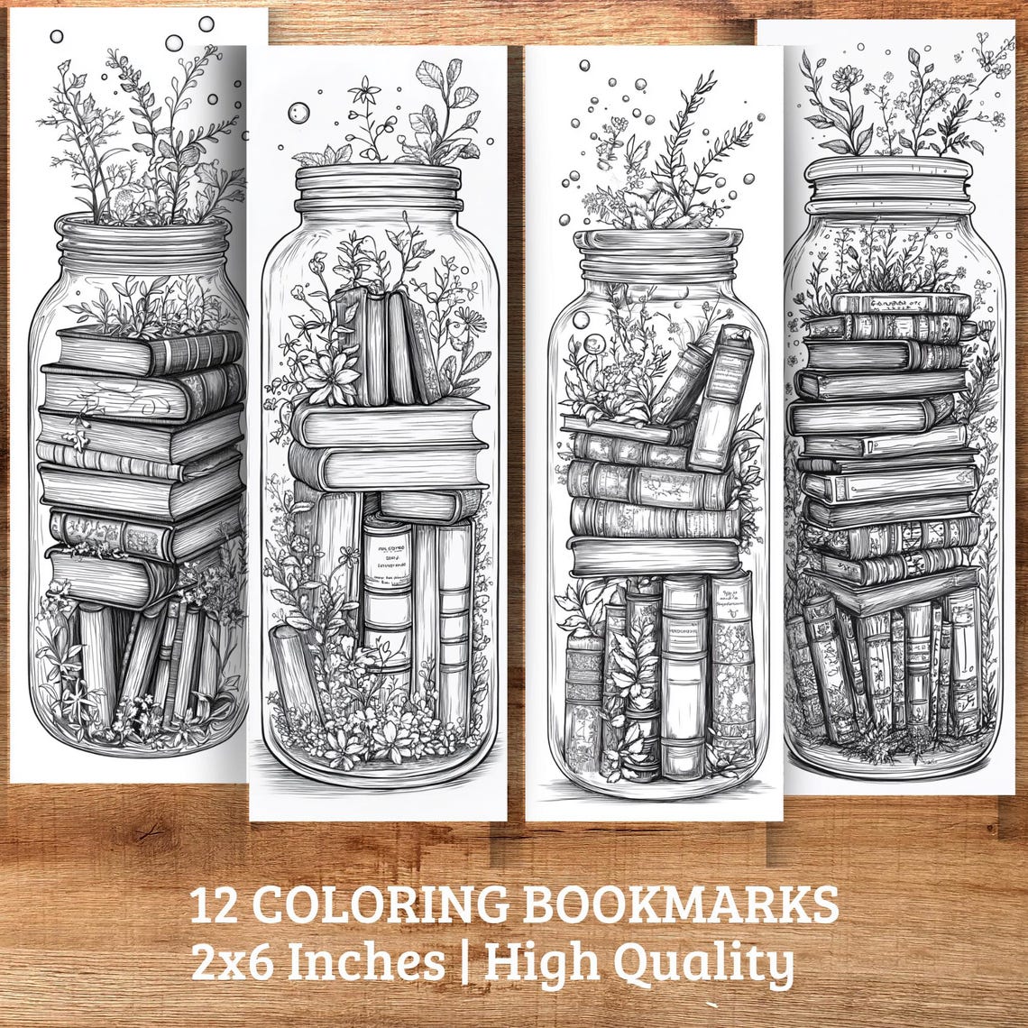 Coloring Bookmarks – Printable Book Jar Set, Adult Digital DIY Gift ...