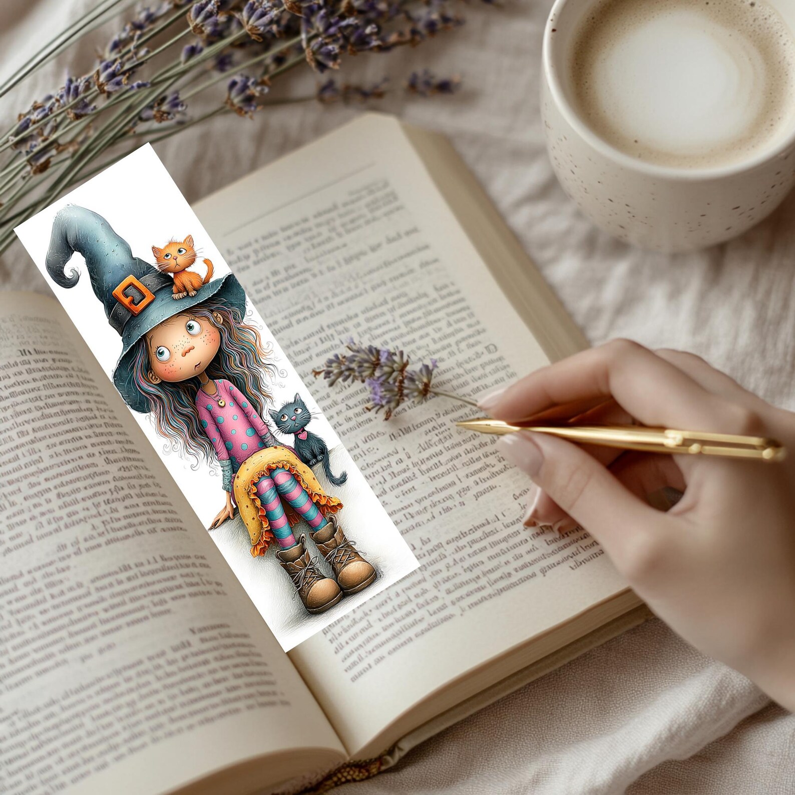 Halloween Witch Bookmarks: Spooky-cute Printable Set, Halloween Cat ...