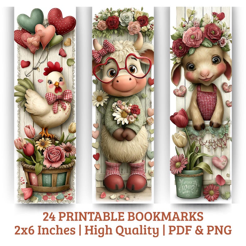 Printable Valentine Animal Bookmarks, Farmhouse Style (PDF & PNG ...