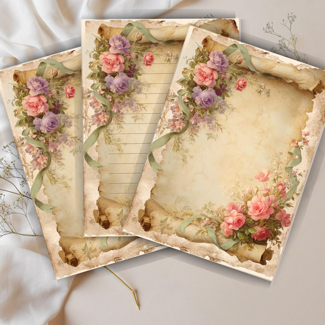 Vintage Rose Letter Writing Paper: Antique Scroll Design (PNG + PDF) - Etsy