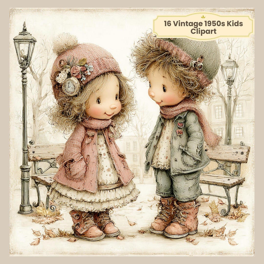 Vintage Kids Clipart Set – Retro Storybook Illustrations (JPG Download ...