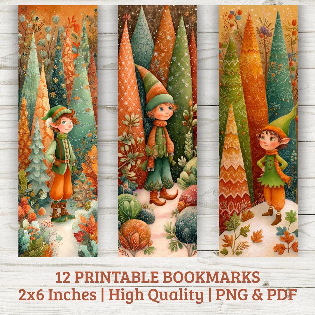 Vintage Christmas Elf Bookmarks – 12 Whimsical Watercolor Holiday ...