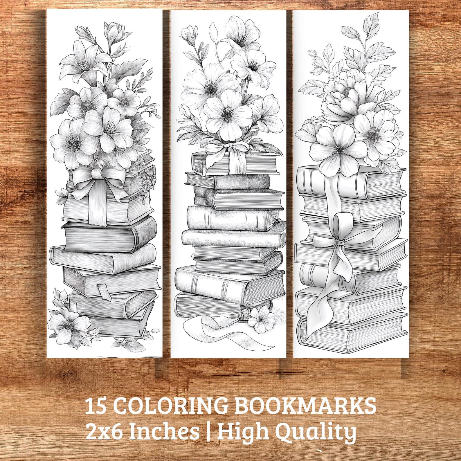 Floral Stacked Books Coloring Bookmarks – Printable PDF Set - Etsy