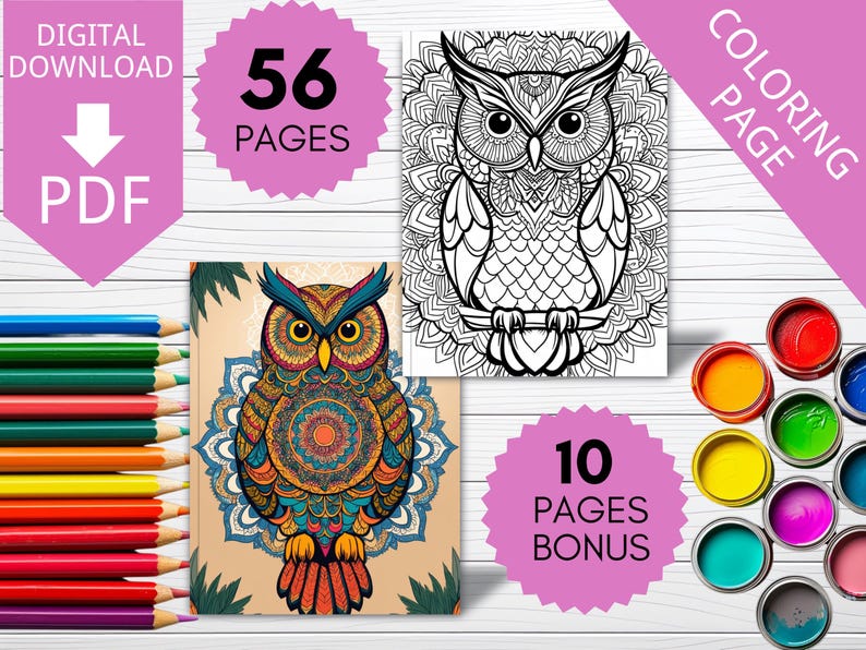 Owl Mandala Coloring Pages Relaxing Mandala Art for Adults, 56 Pages ...