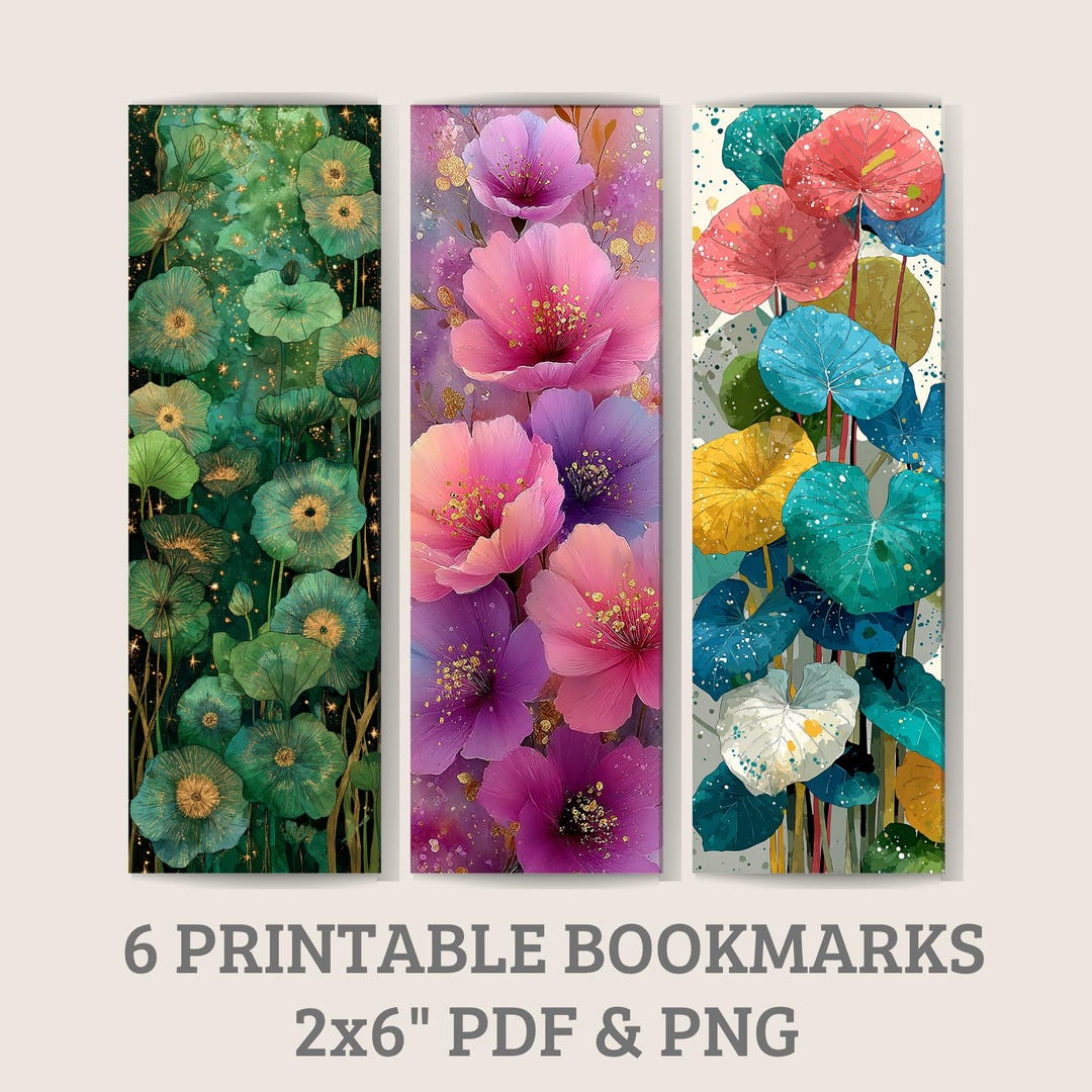 Printable Floral Bookmarks Set – 6 Watercolor Flower Bookmarks, Digital ...