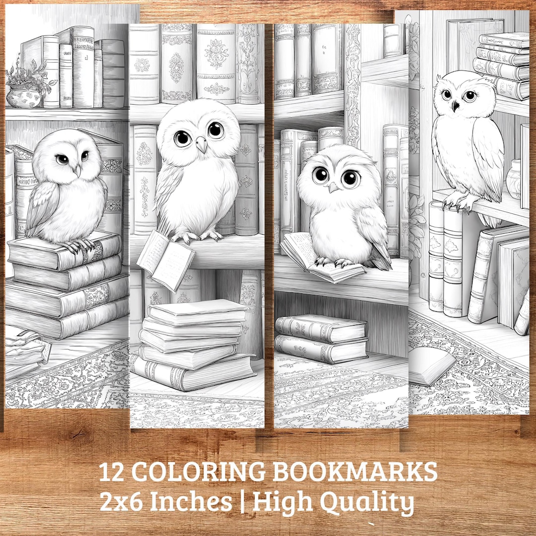 Owl Coloring Bookmarks | Bookshelf Theme, Printable (PDF) - Etsy