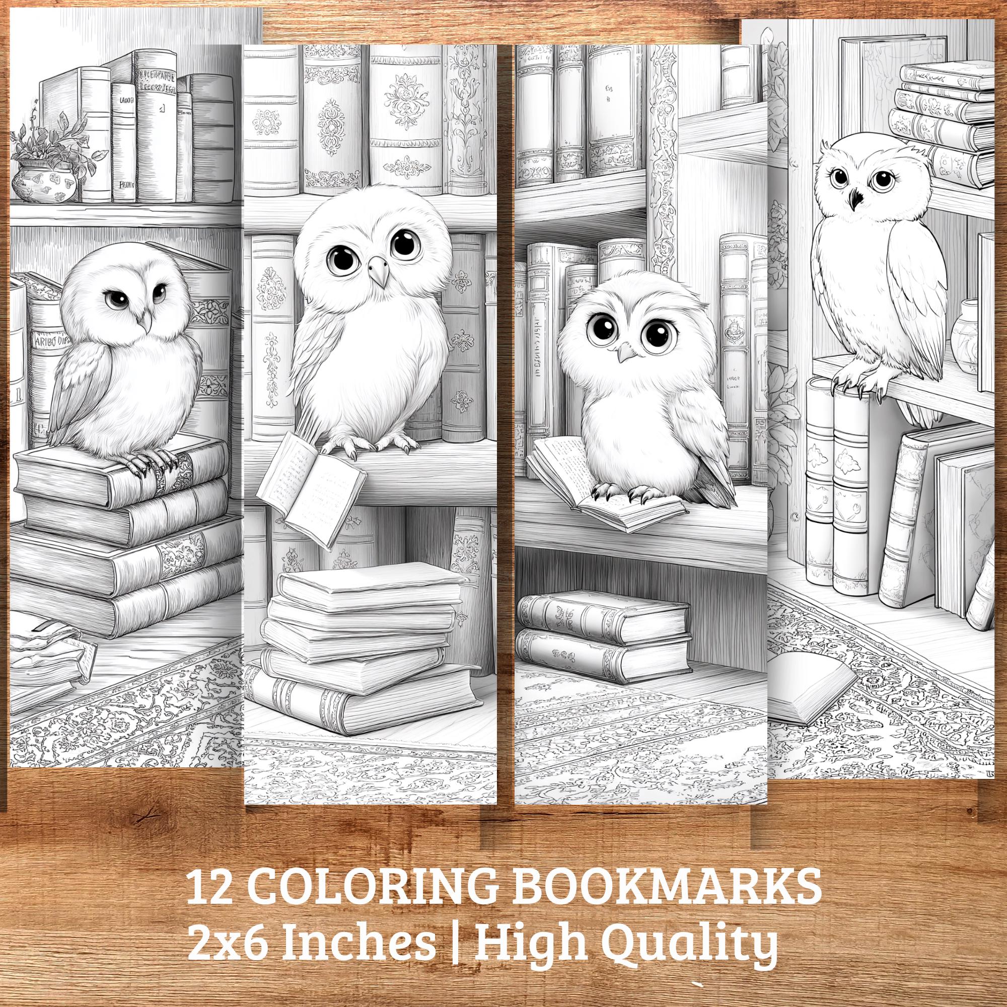 Owl Coloring Bookmarks | Bookshelf Theme, Printable (PDF) - Etsy