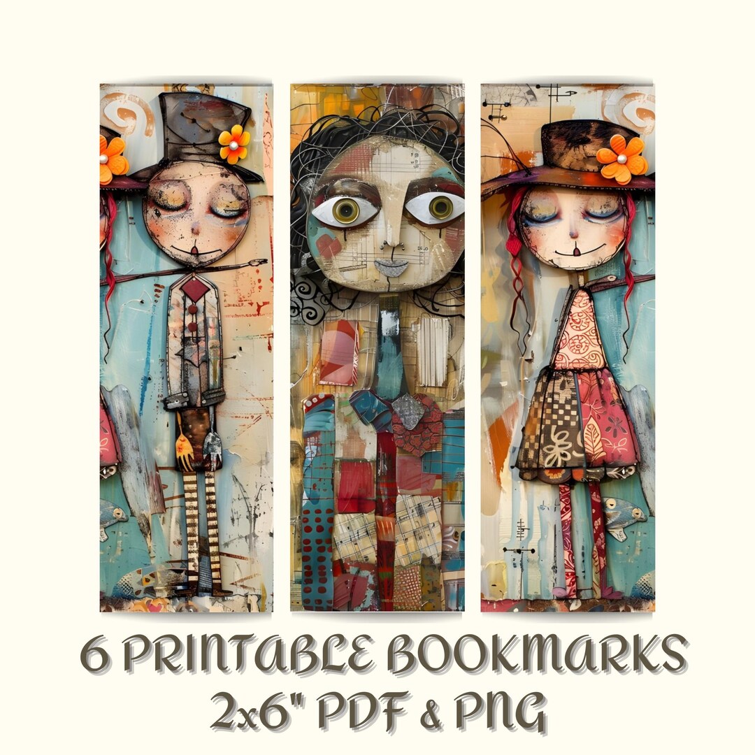 Whimsical Printable Bookmarks, 6 Digital Bookmarks, 2x6” PDF & PNG ...