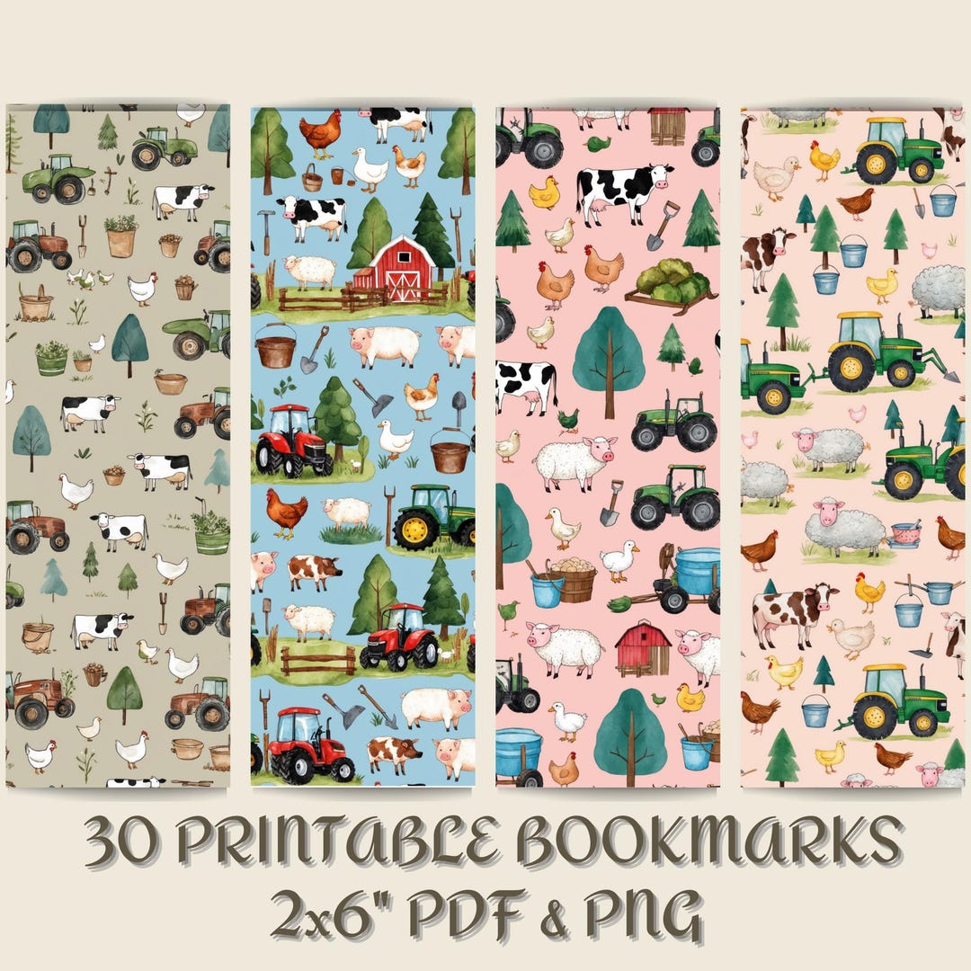 Farm Animal Bookmarks, 30 Printable Bookmarks, 2x6 PDF, Cute Farmhouse ...