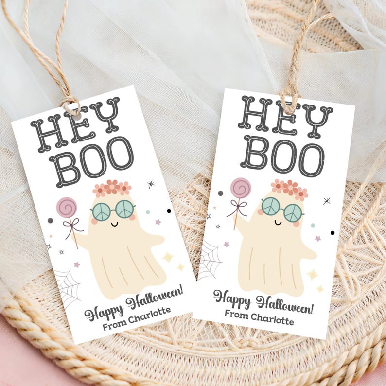 Editable Retro Ghost Halloween Gift Tag: Printable 'hey Boo' Candy ...