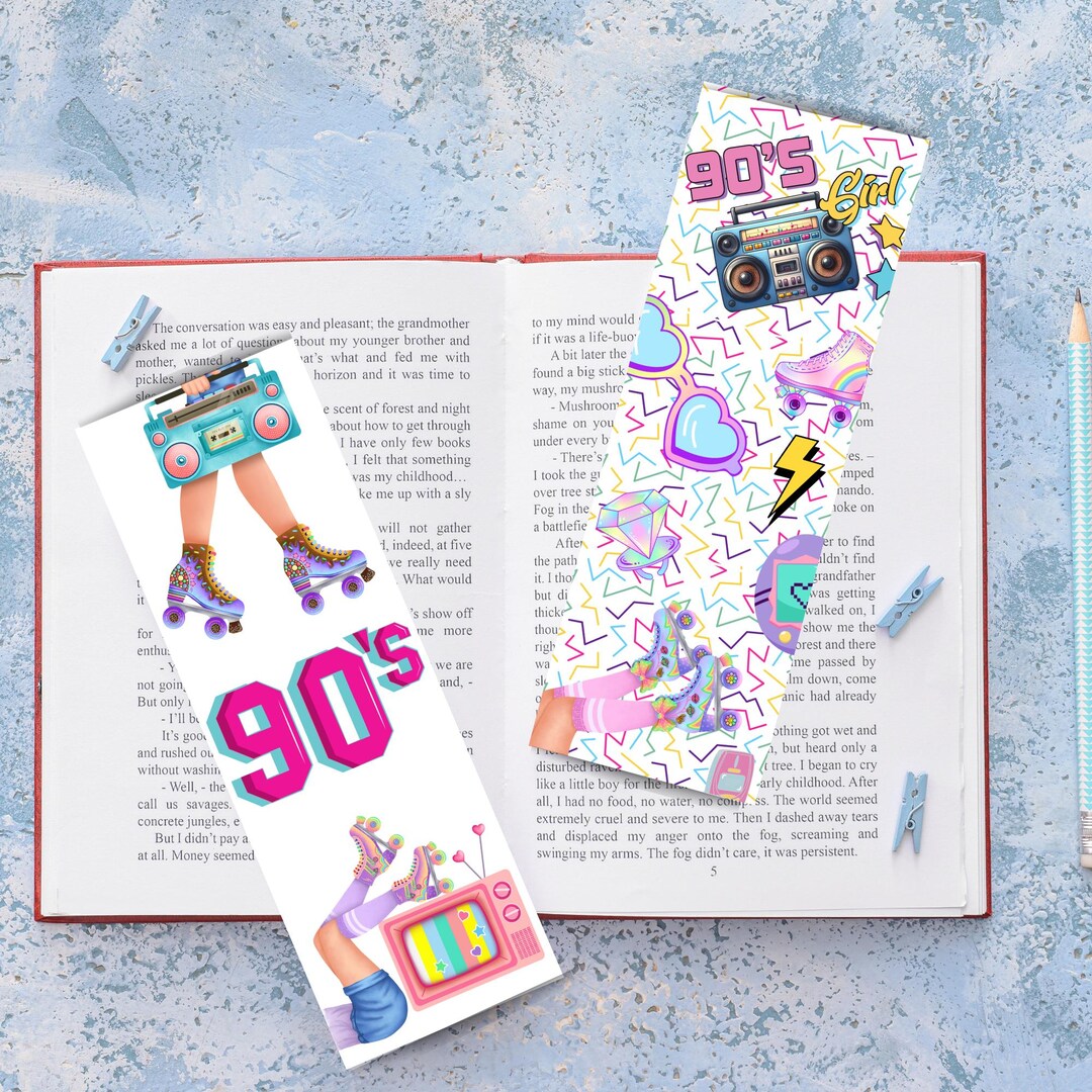 6 90s Retro Digital Bookmark, Instant Download ,perfect for Book Lovers ...