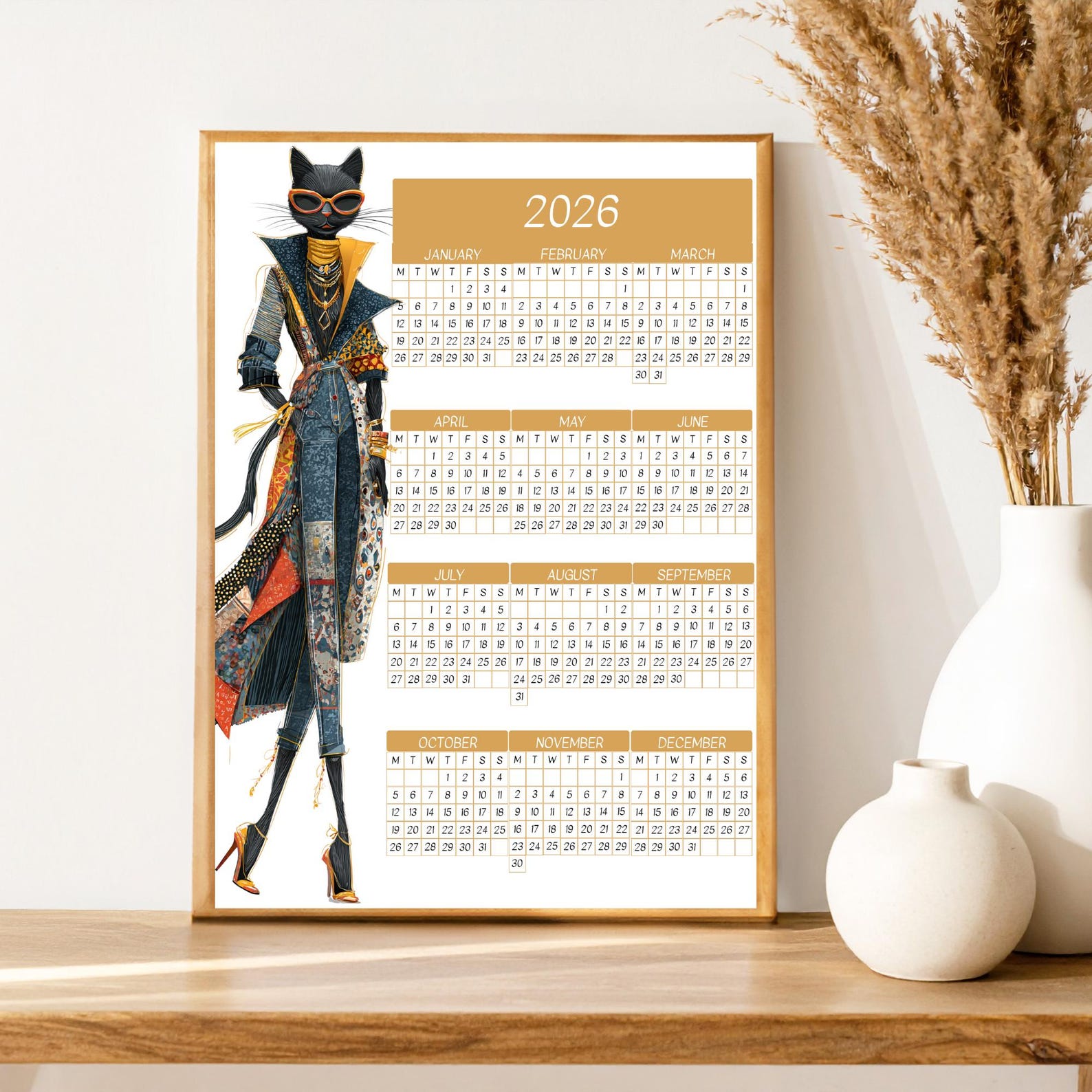 2026 Fashion Cat Calendar – Chic Couture Illustration (digital Download ...