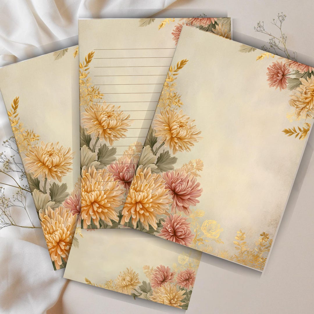Chrysanthemum Floral Letter Writing Paper: Watercolor Stationery Set ...