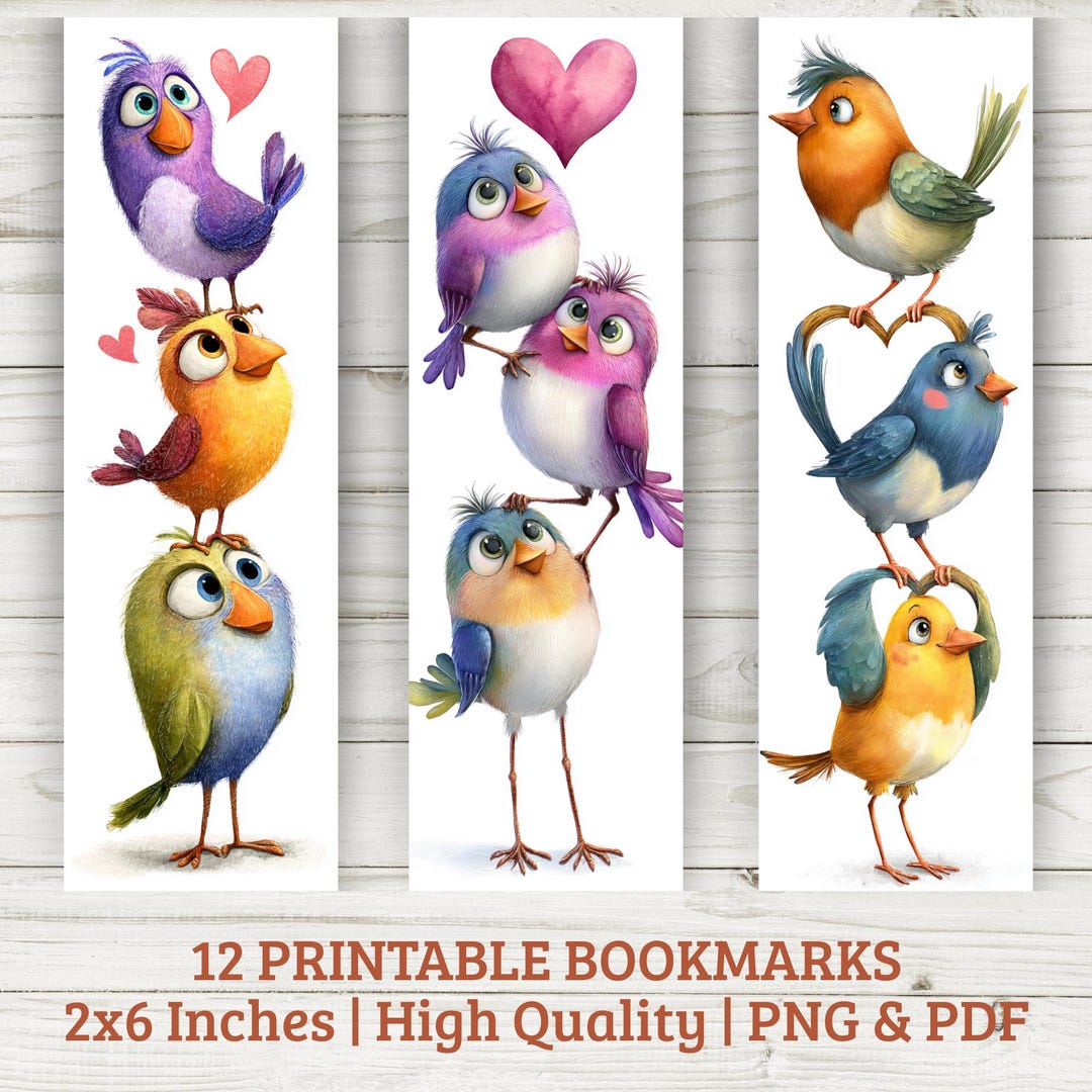 Valentine Love Birds Printable Bookmarks – 12 Cute Watercolor Bird ...