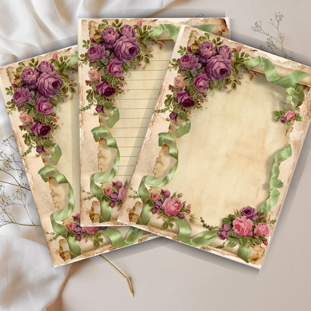 Vintage Rose Letter Paper: Printable Floral Stationery (PNG + PDF) - Etsy