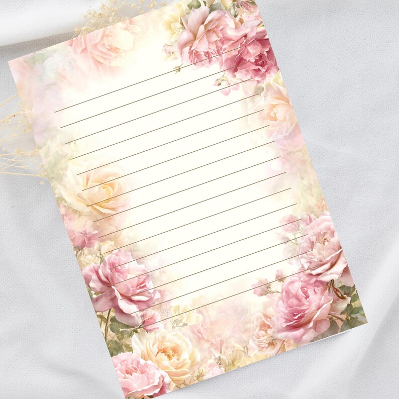 Vintage Rose Stationery Set – Printable Floral Letter Writing Kit (PDF ...