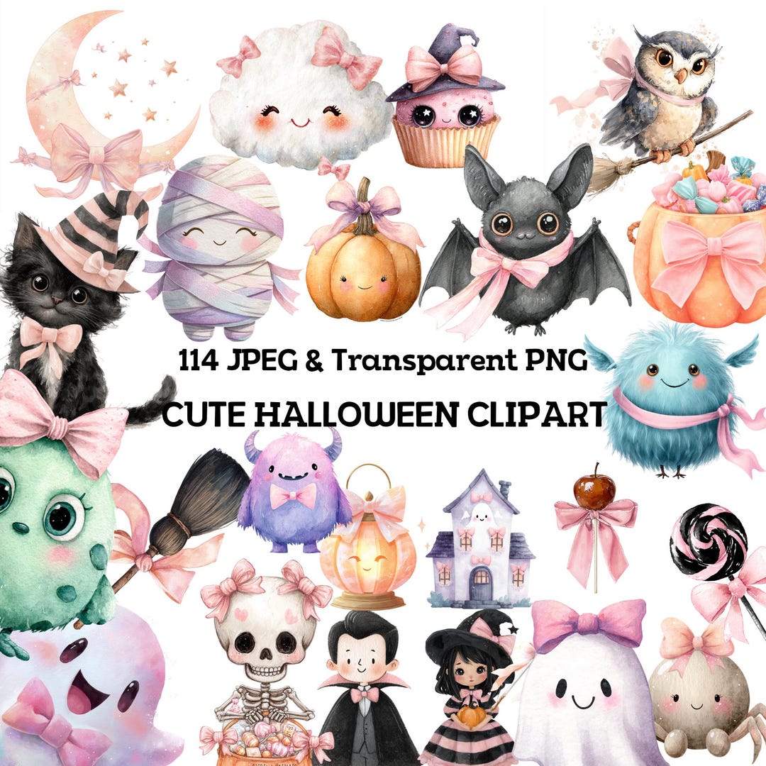 Cute Halloween Clipart Bundle – 114 PNG Elements, Spooky & Adorable ...