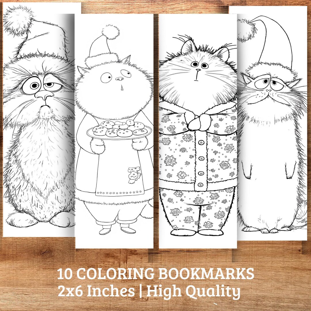 Christmas Cat Coloring Bookmarks, DIY Festive Designs (PDF Digital ...