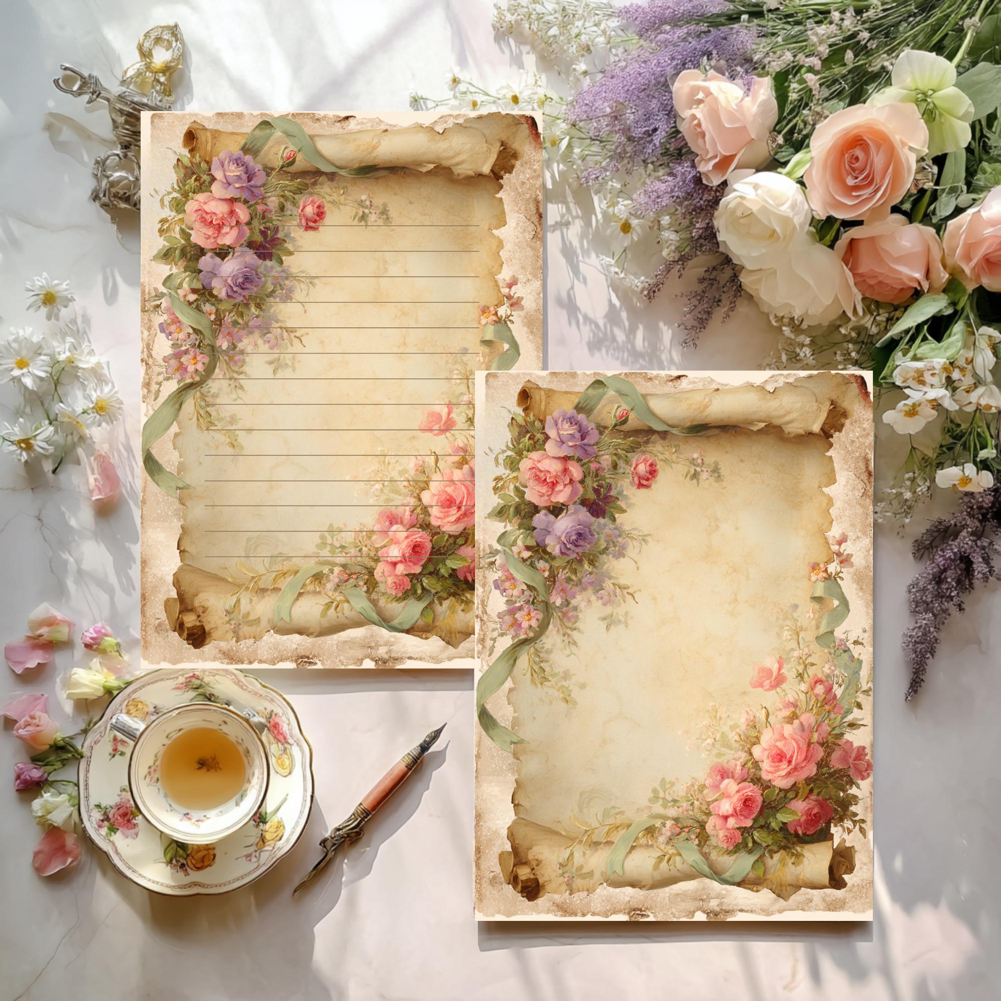 Vintage Rose Letter Writing Paper: Antique Scroll Design (PNG + PDF) - Etsy