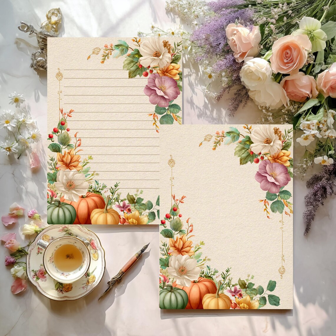 Thanksgiving Stationery Set – Watercolor Pumpkin Letter Writing (PDF ...