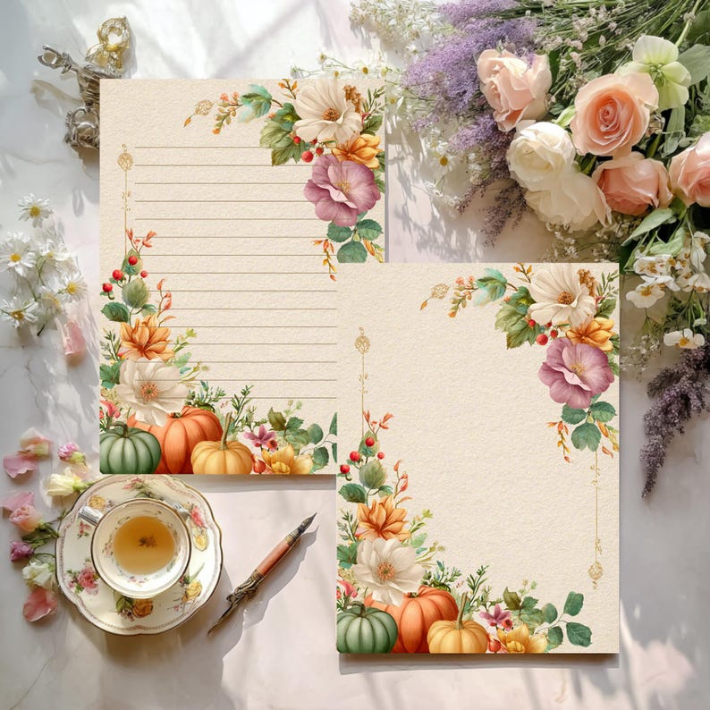 Thanksgiving Stationery Set – Watercolor Pumpkin Letter Writing (PDF ...