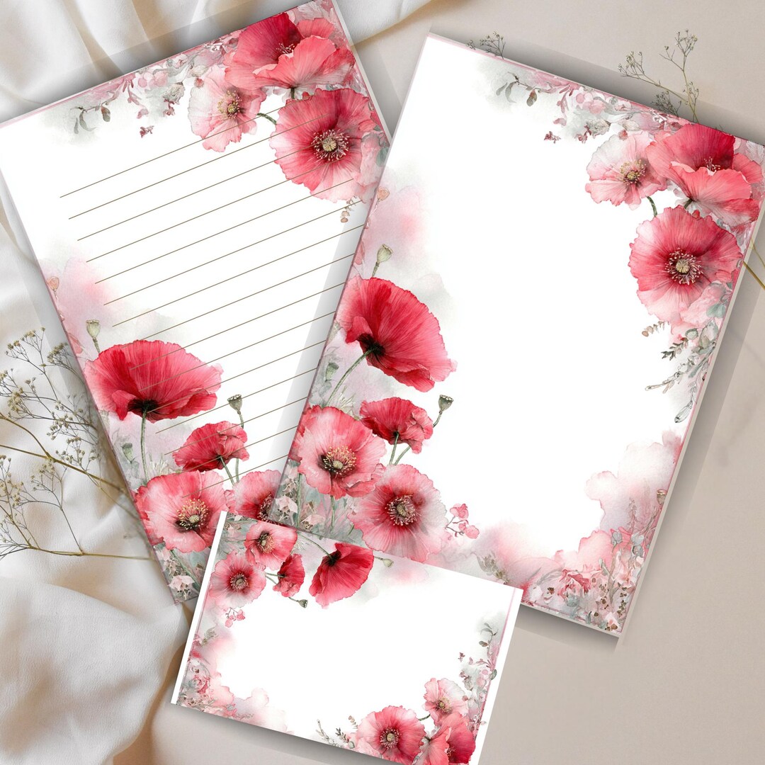 Watercolor Poppy Stationery Set – Printable Letter Writing Kit (PDF ...
