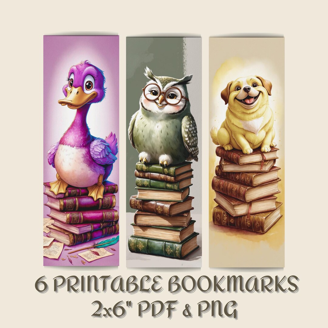 Adorable Animal Printable Bookmarks, 6 Cute Bookmarks, Owl, Duck, Dog ...