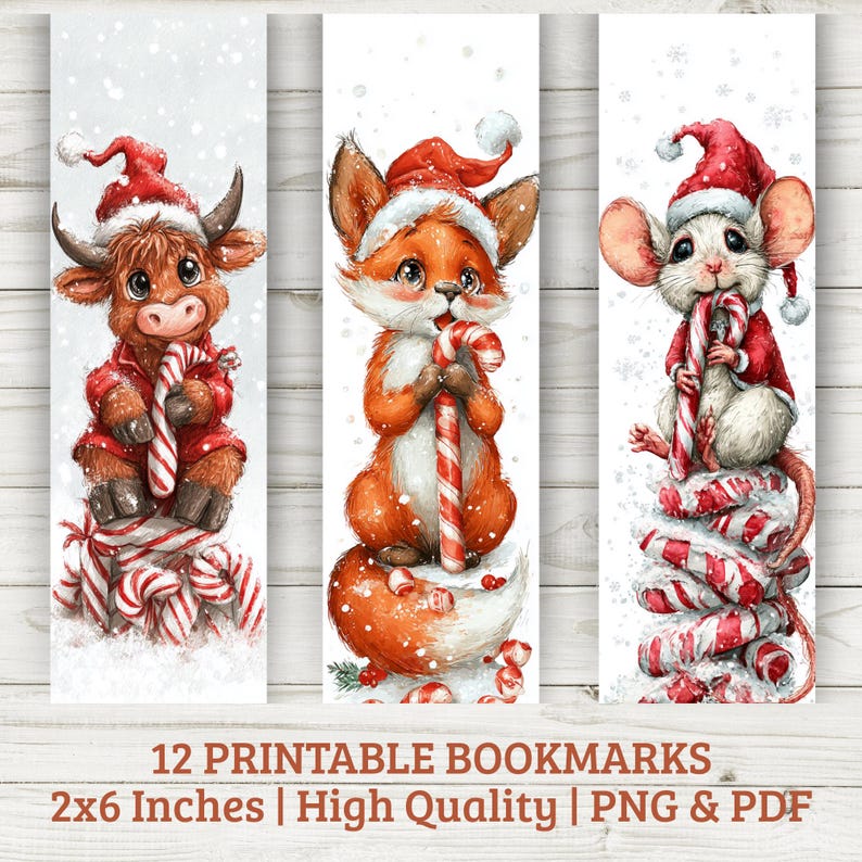 Whimsical Christmas Animal Bookmarks: Festive Holiday Designs (digital ...