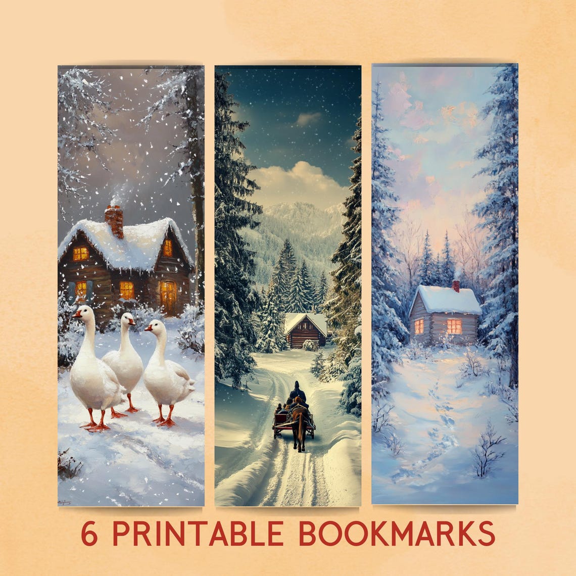 6 Snow Scenery Bookmarks Printable Bookmarks, Winter Landscape ...