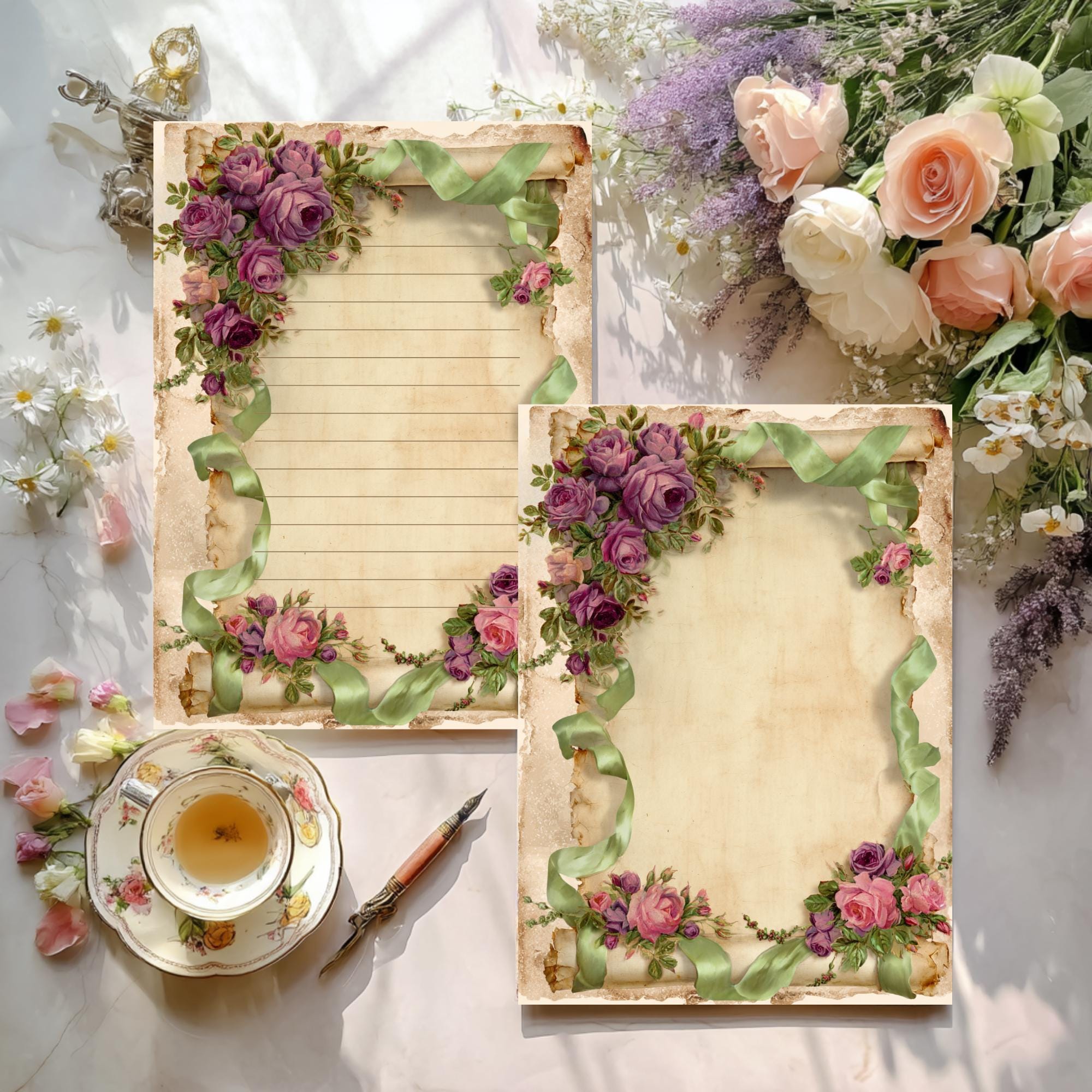 Vintage Rose Letter Paper: Printable Floral Stationery (PNG + PDF) - Etsy