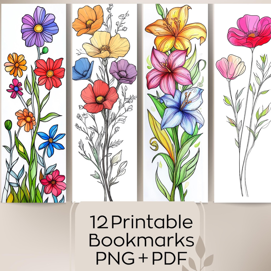 12 Elegant Floral Printable Bookmarks, Printable Bookmarks Set ...