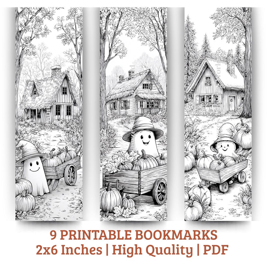 Ghost Pumpkin Coloring Bookmarks, Halloween Autumn Farm Set (PDF ...