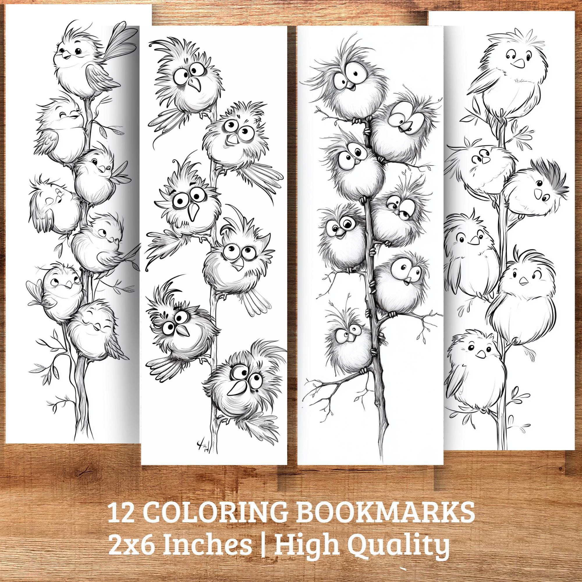 Bird Coloring Bookmarks: 12 Quirky Birds Printable Bookmarks, Digital ...