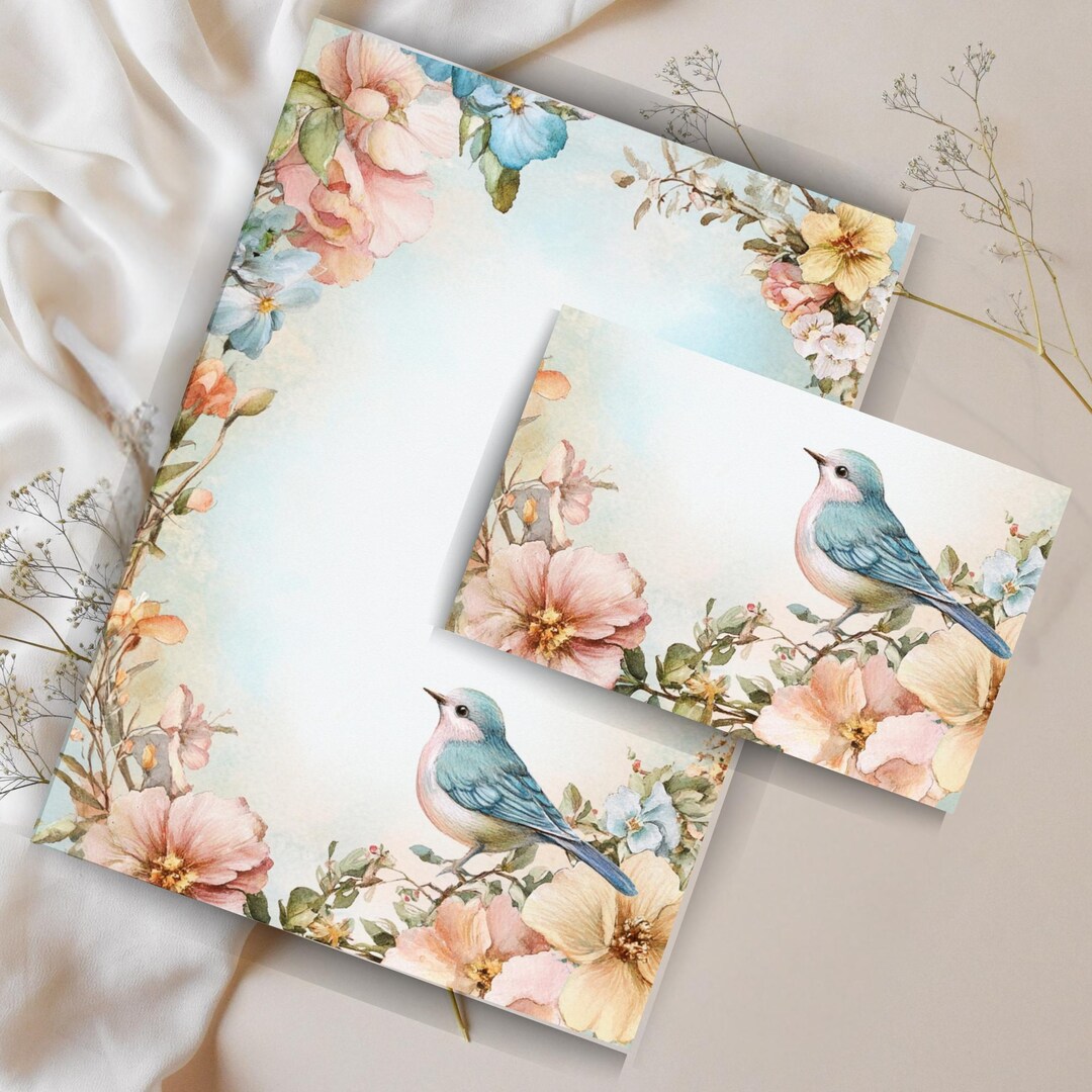 Spring Bluebird Floral Letter Writing Set: Stationery Sheets, Penpal ...