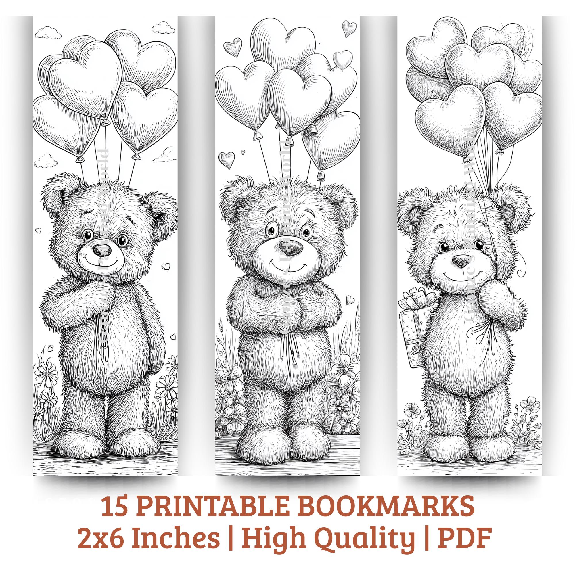 Teddy Bear Coloring Bookmarks | Heart Balloons, Kids Crafts (PDF ...
