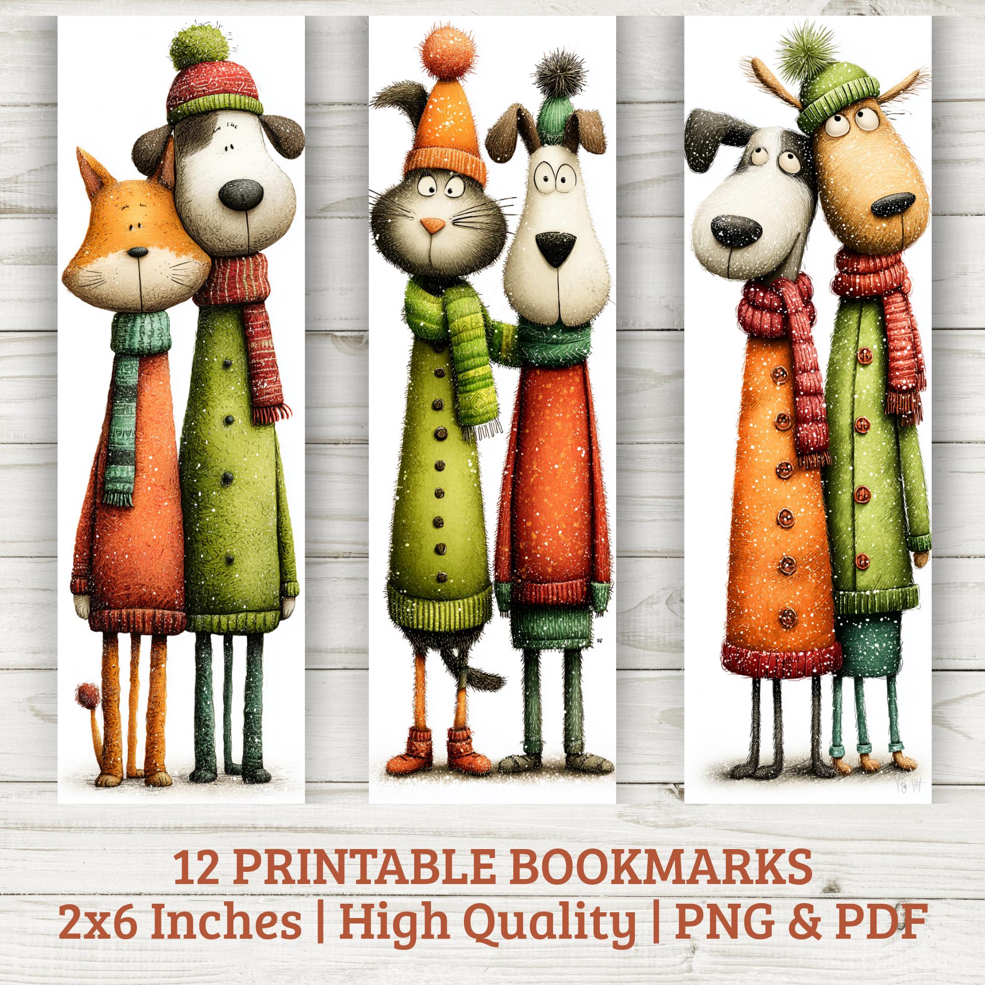 Whimsical Christmas Cat & Dog Bookmarks – 12 Festive Watercolor ...